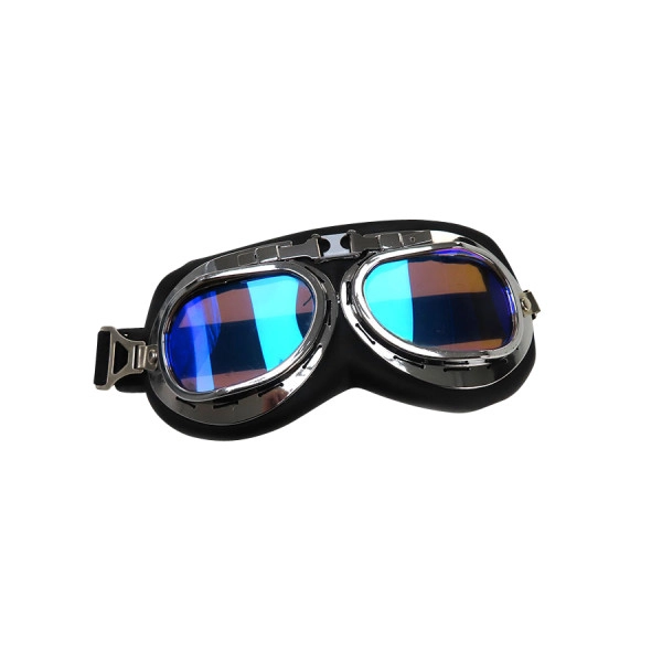Helm bril custom zwart / chroom met blauw spiegelglas
