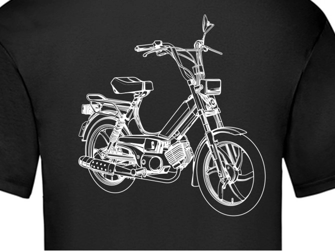 Shoppe das neue Tomos Moped-T-Shirt mit Retro-Logo und Line-Art der A35