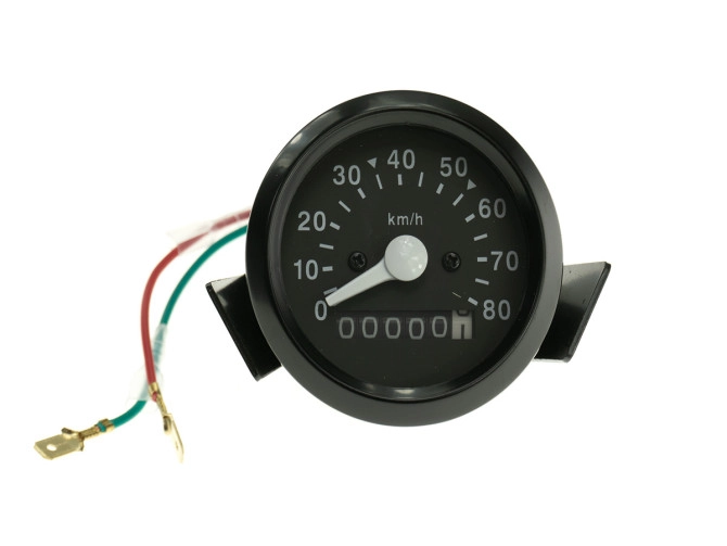 Tacho Kilometer 60mm 80 km/h Schwarz Universal mit Licht Anschluss