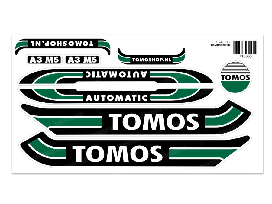 Sticker set Tomos Automatic A3 MS dark green at Tomoshop.nl