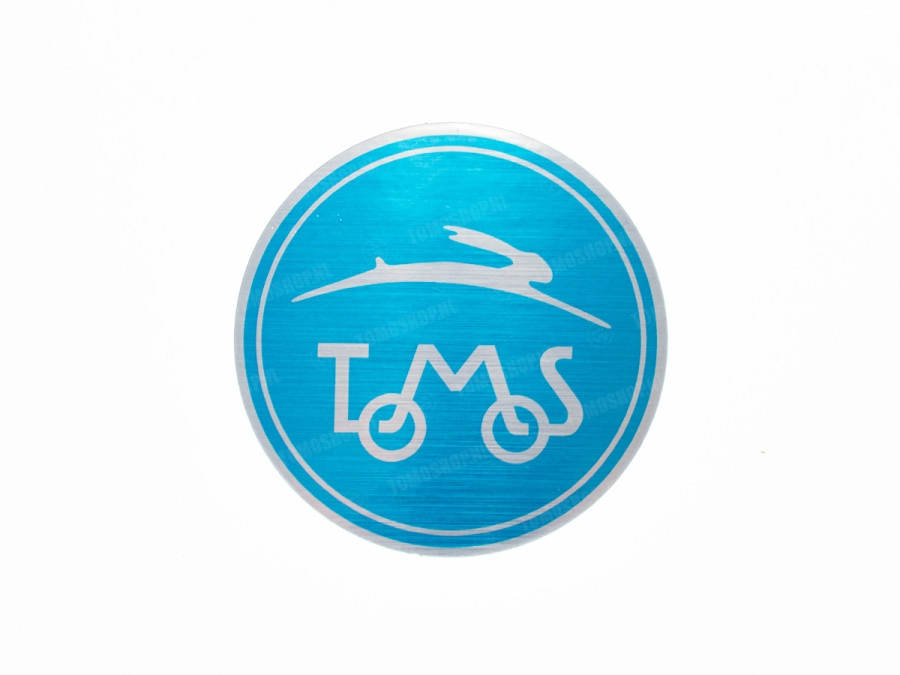 Sticker Tomos logo round 55mm Brushed aluminum blue