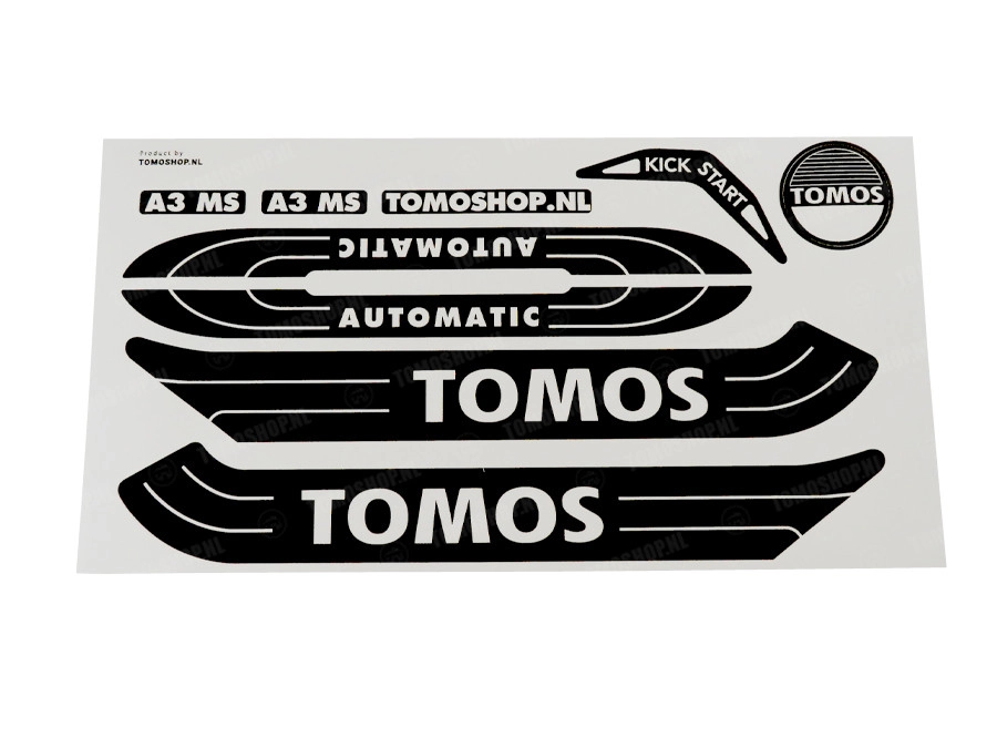 Sticker Tomos Automatic white / black set universal + free sticker